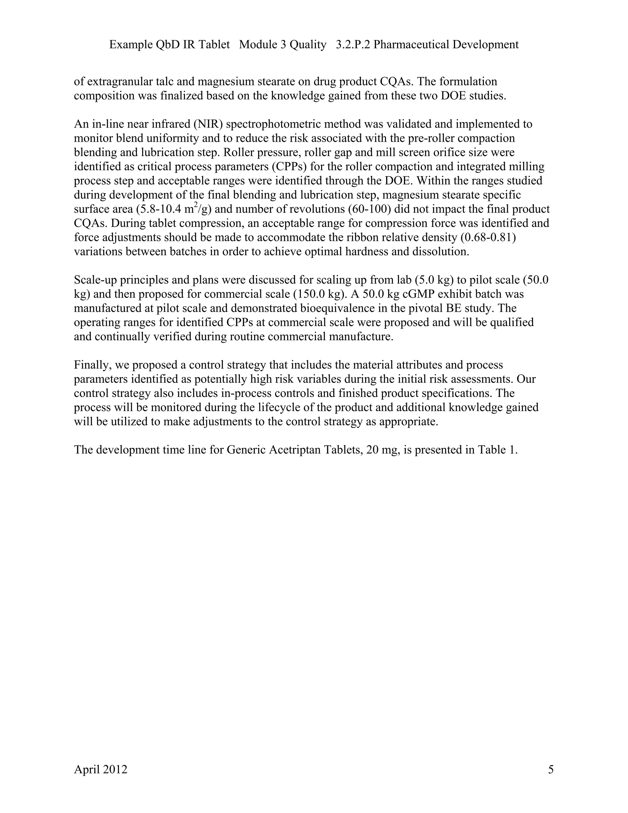 QbD IR Tablets - FDA Example | PDF