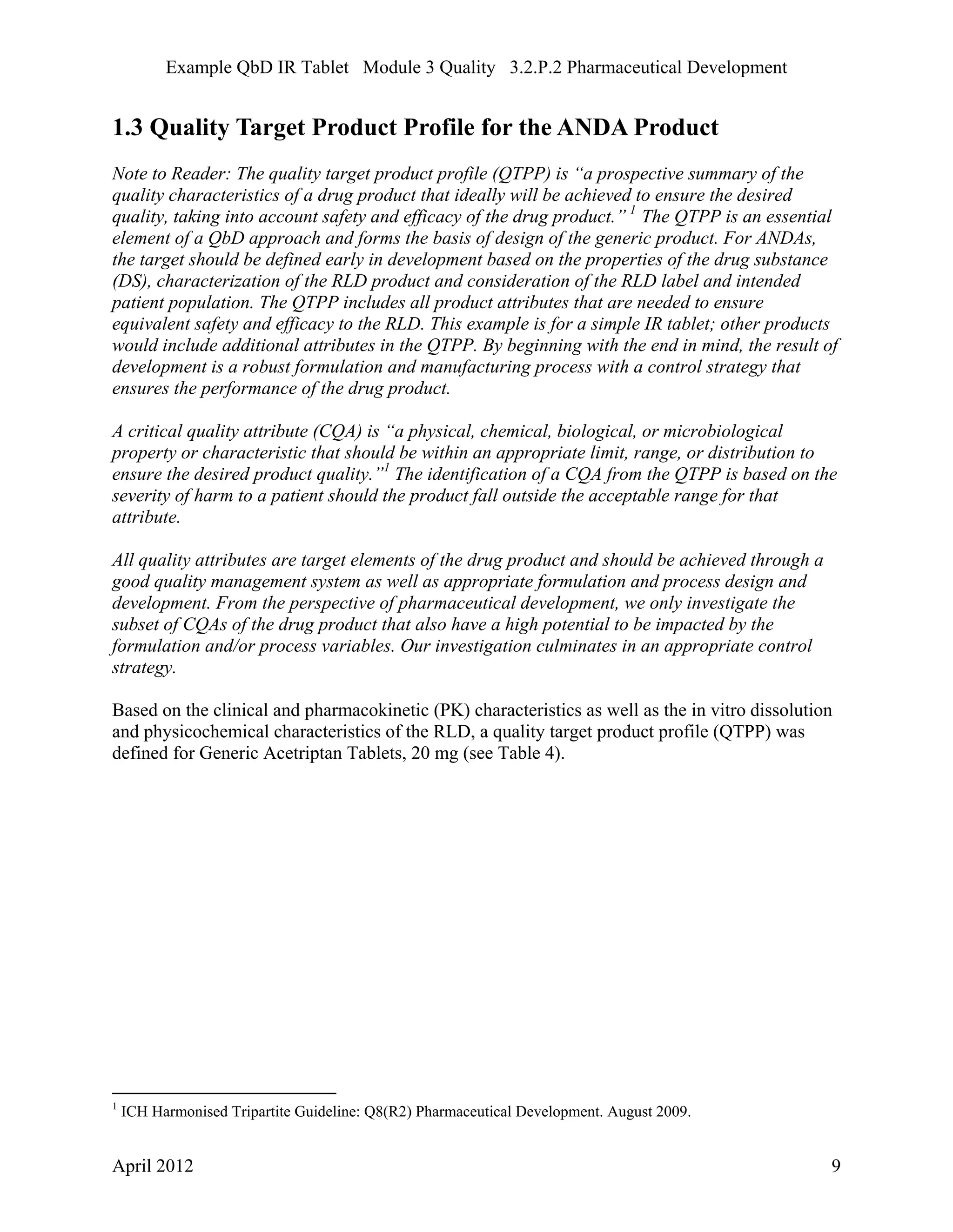 QbD IR Tablets - FDA Example | PDF