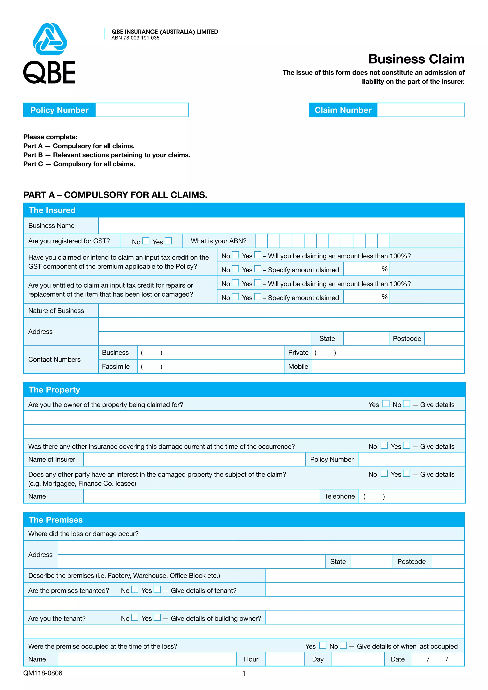 QBE General Claim Form | PDF