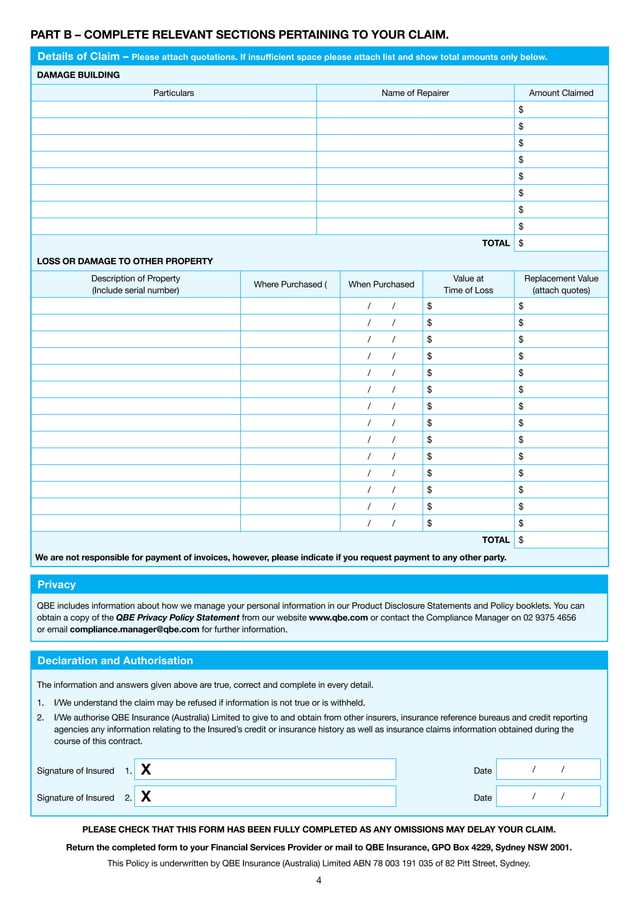 QBE General Claim Form | PDF
