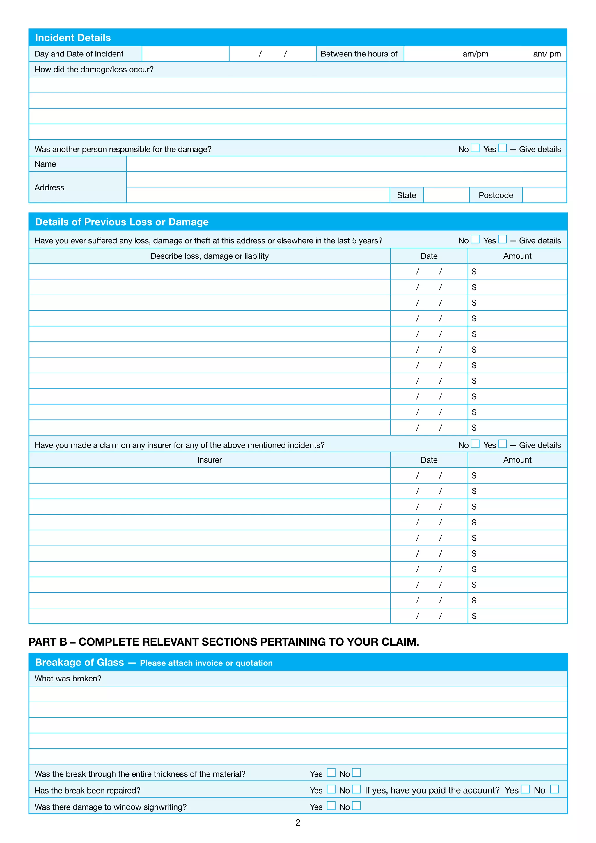 QBE Glass Claim Form | PDF