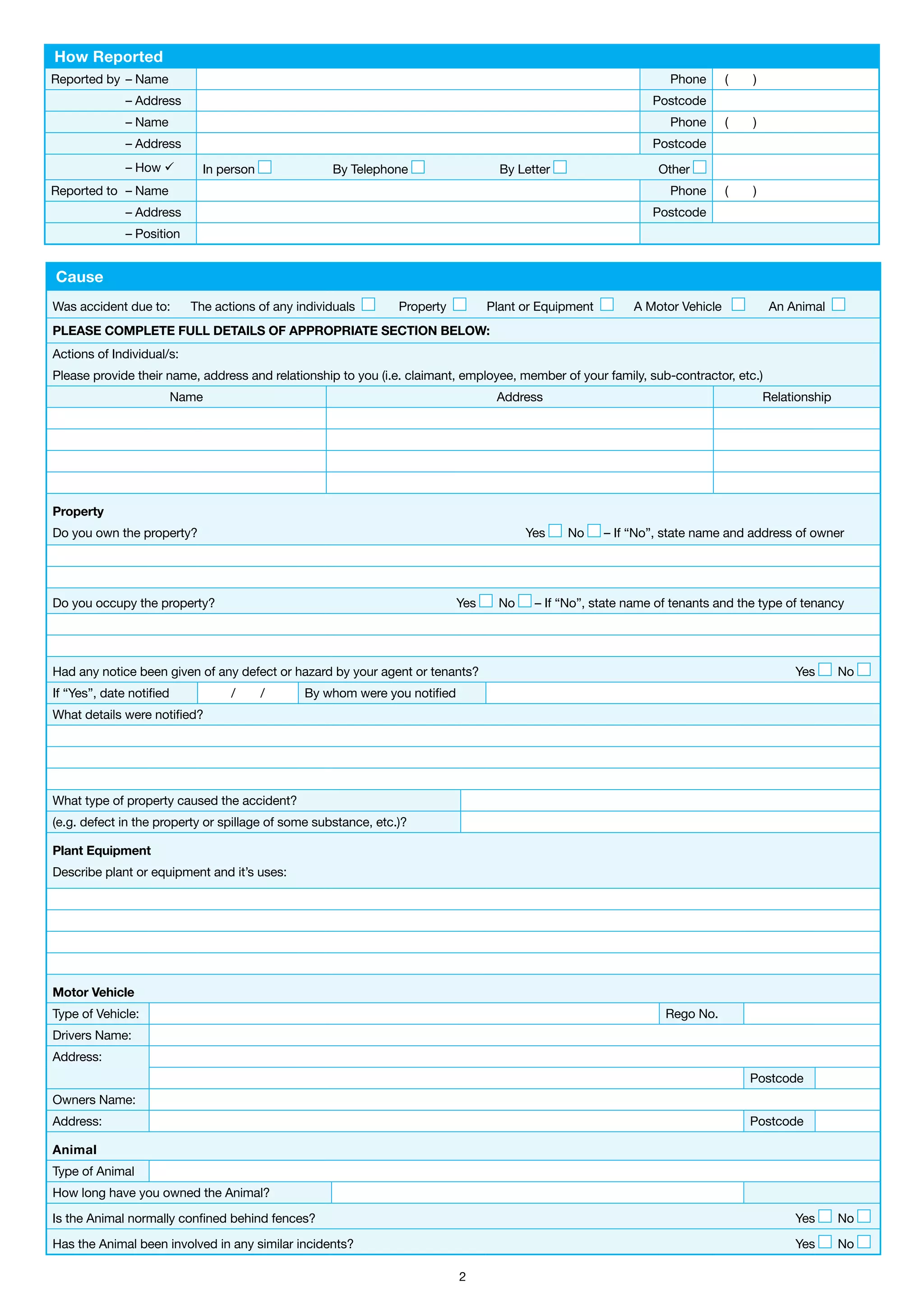 QBE Liability Incident Report Form | PDF
