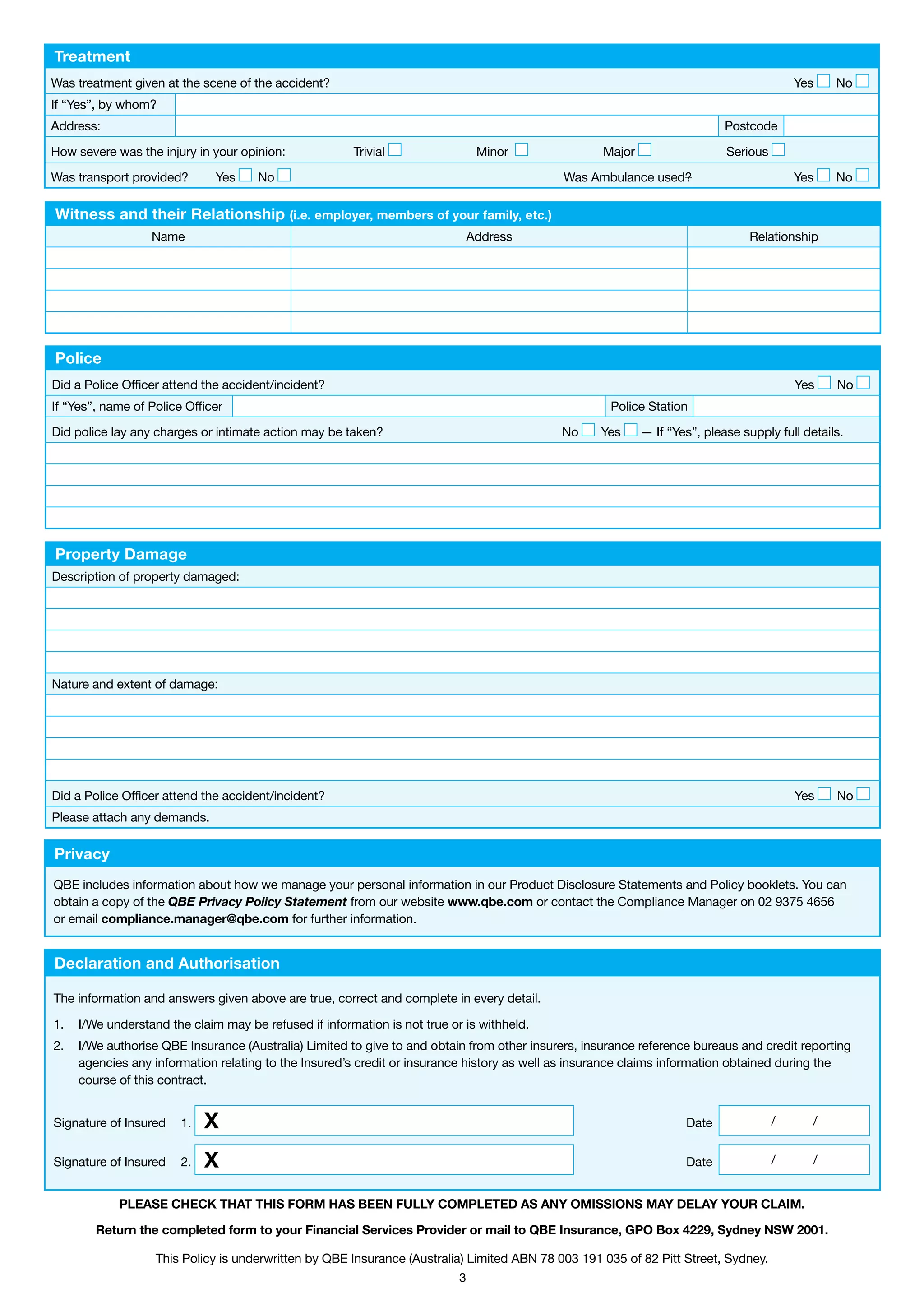 QBE Liability Incident Report Form | PDF
