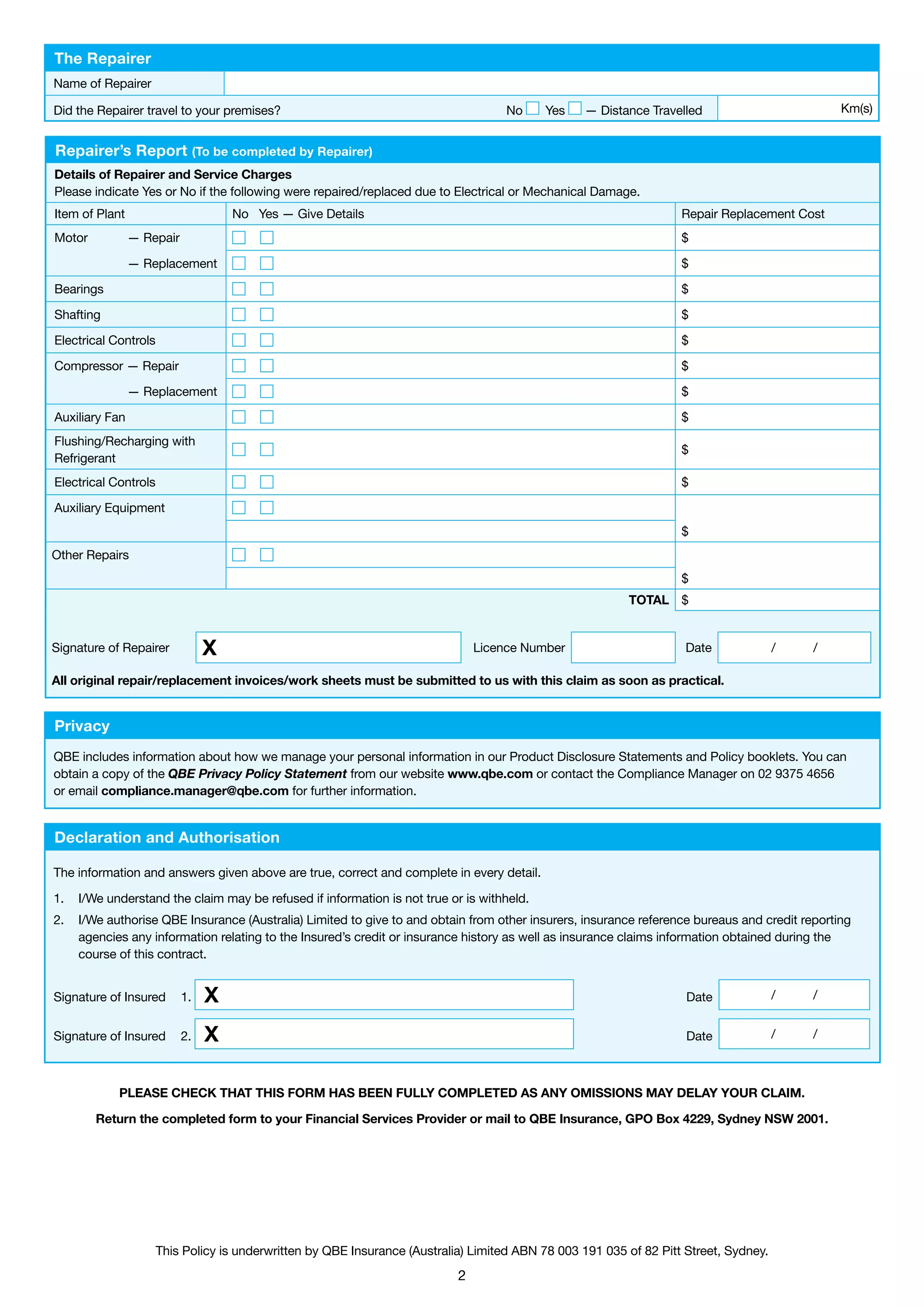 QBE Machinery Claim Form | PDF