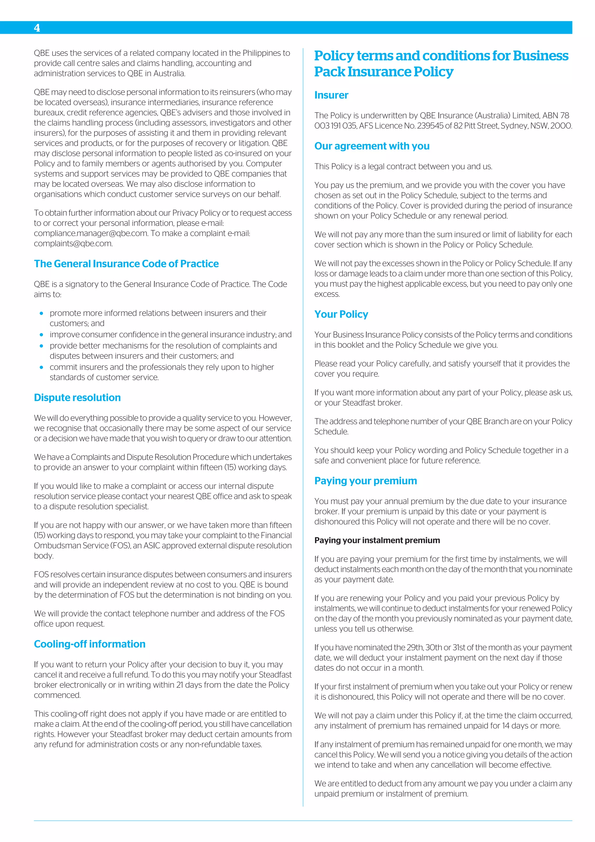 QBE Steadfast Wording PDS | PDF