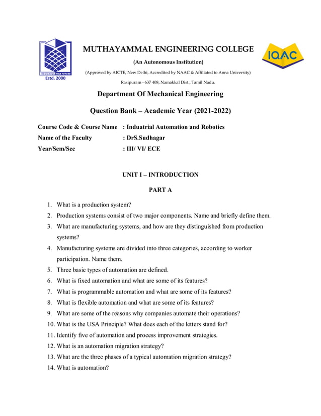 qb_iar.pdfrobotics and automation question bank | PDF