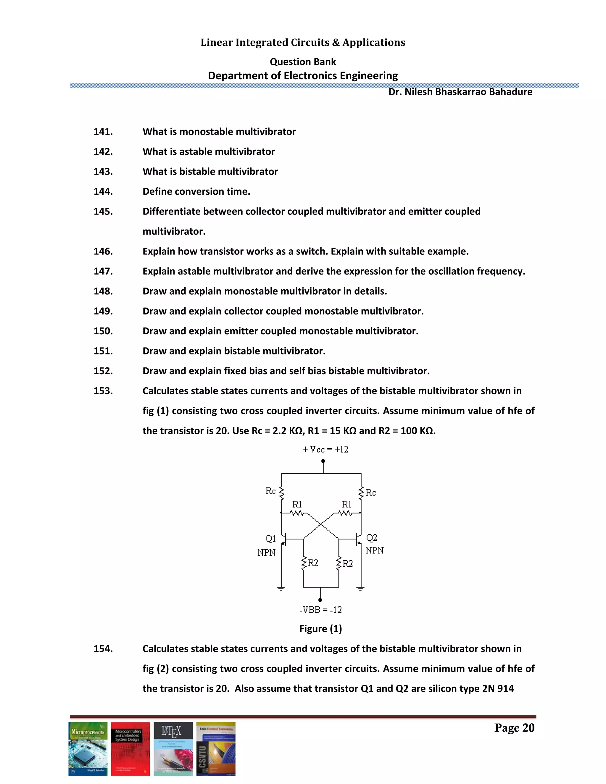 Question Bank linear integrated circuits and applications | PDF