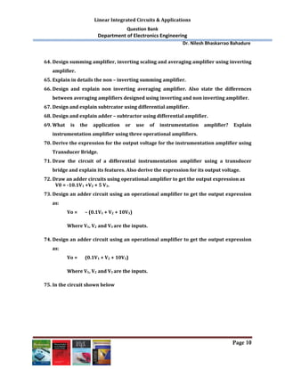 Question Bank linear integrated circuits and applications | PDF