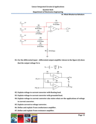 Question Bank linear integrated circuits and applications | PDF