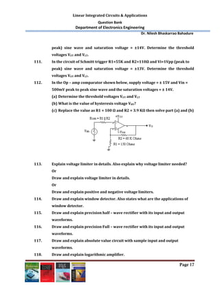 Question Bank linear integrated circuits and applications | PDF