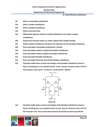 Question Bank linear integrated circuits and applications | PDF