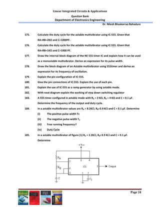 Question Bank linear integrated circuits and applications | PDF
