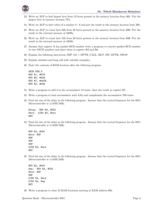 Question Bank microcontroller 8051 | PDF