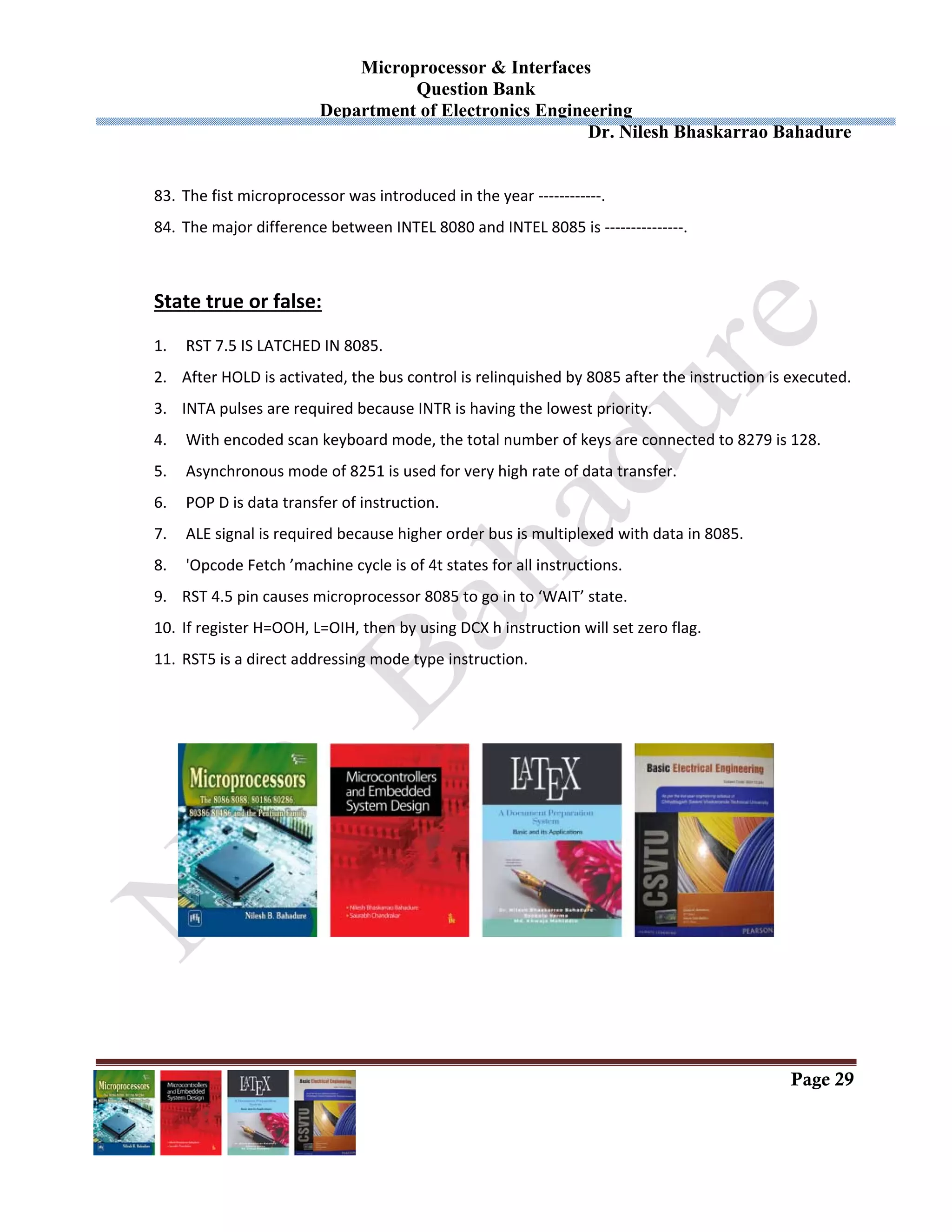 Question Bank Microprocessor 8085 | PDF