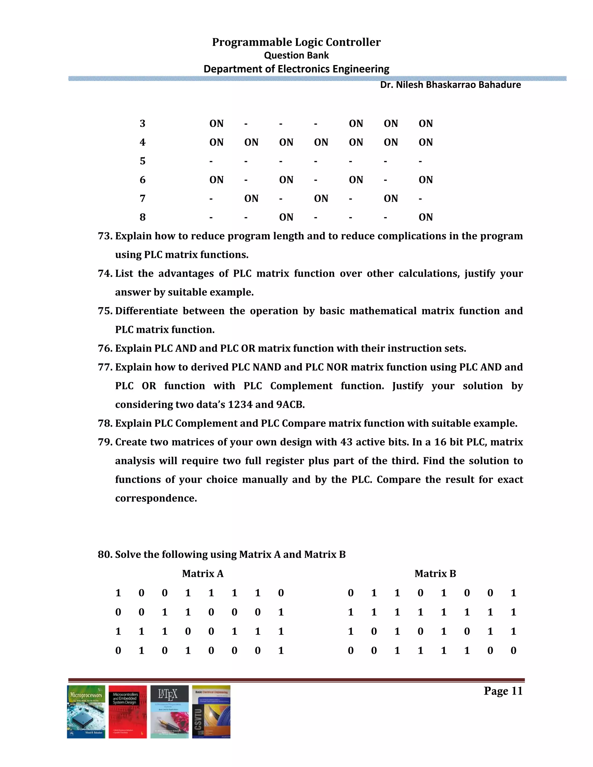 Question Bank Programmable Logic Controller | PDF