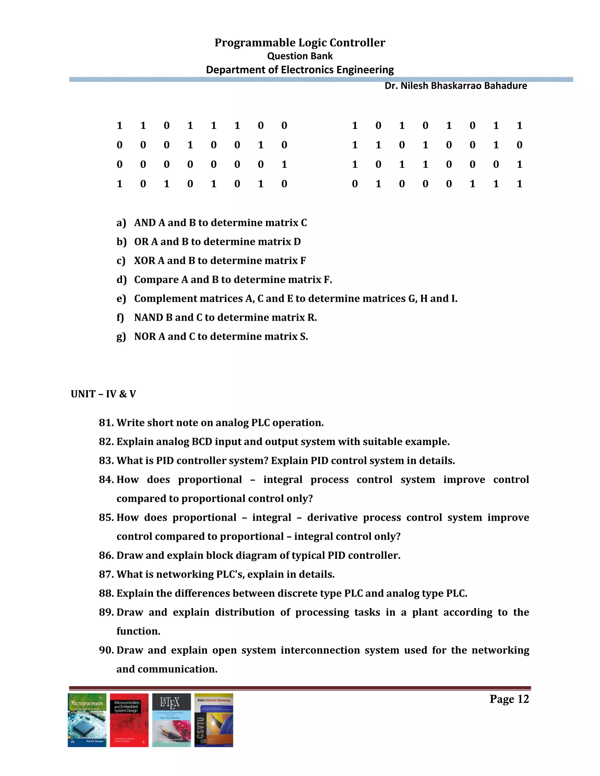 Question Bank Programmable Logic Controller | PDF