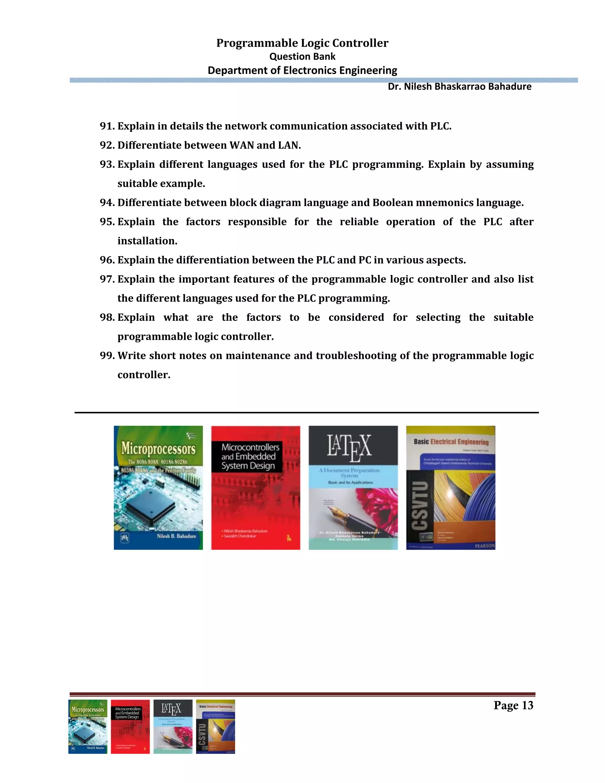 Question Bank Programmable Logic Controller | PDF