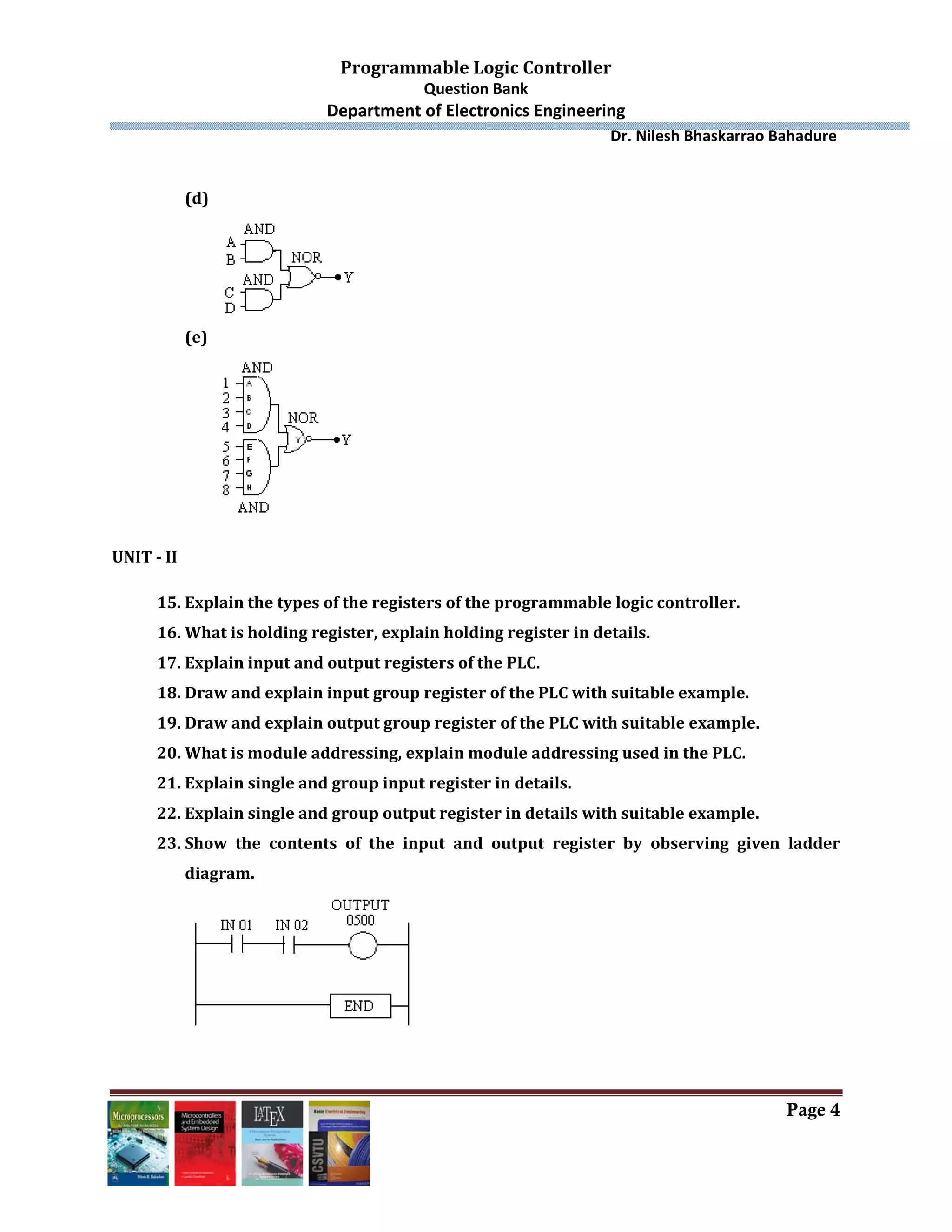Question Bank Programmable Logic Controller | PDF
