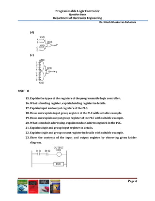 Question Bank Programmable Logic Controller | PDF