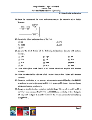 Question Bank Programmable Logic Controller | PDF
