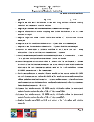 Question Bank Programmable Logic Controller | PDF