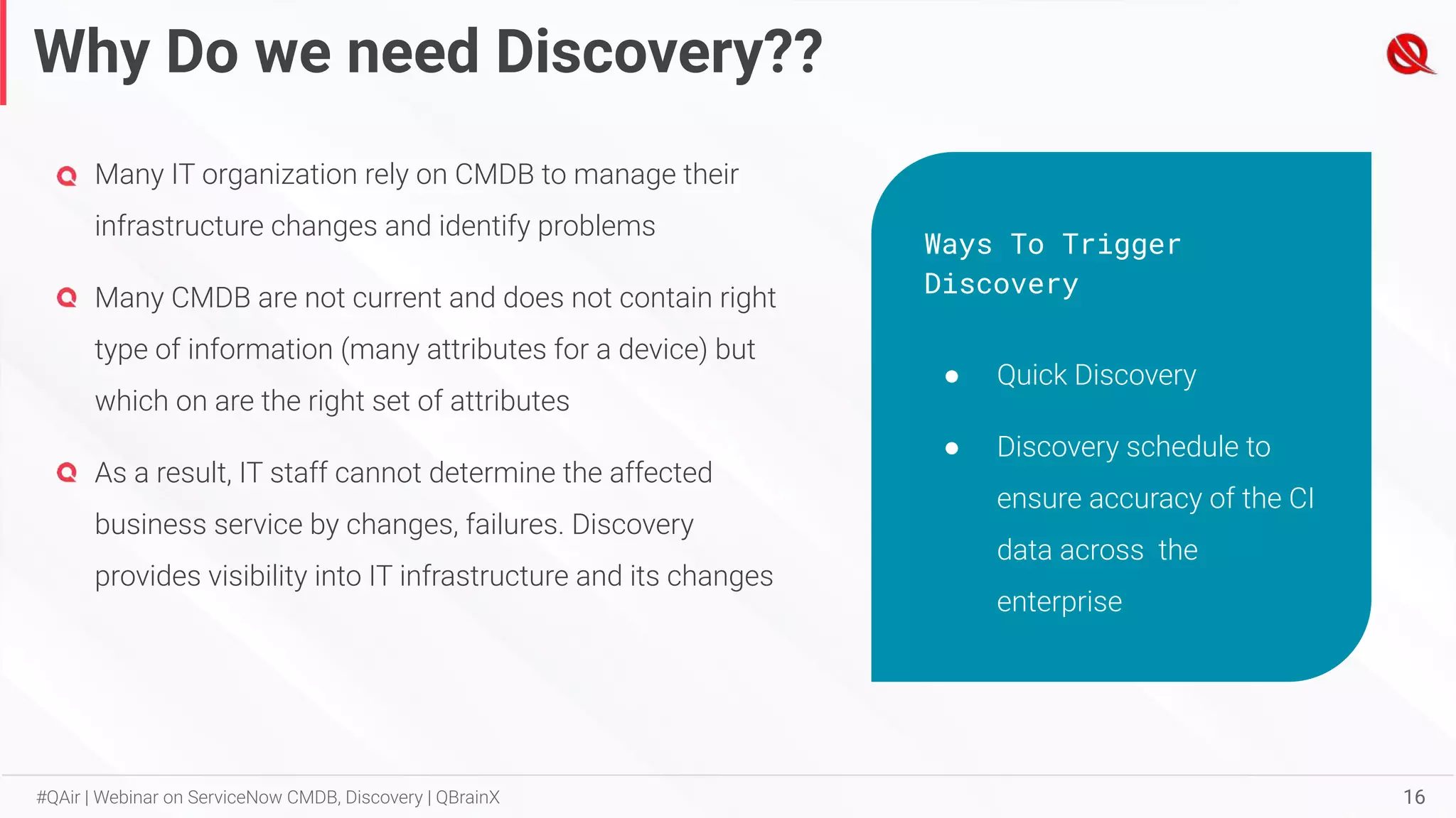 QBrainX - Webinar on ServiceNow CMDB Discovery | PDF