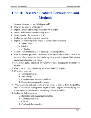 Unit Number 2 - Research Problem Formulation and Methods | PDF