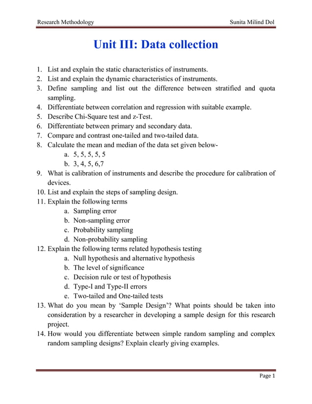 Unit Number 3 - Data collection and Statistical Analysis | PDF