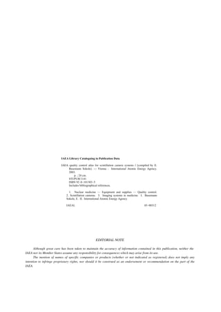IAEA Quality Control Atlas for Scintillaction Camera Systems | PDF
