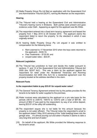 Qcat Published Decision Water Bills, Unpaid Rent And Flea Treatment | PDF