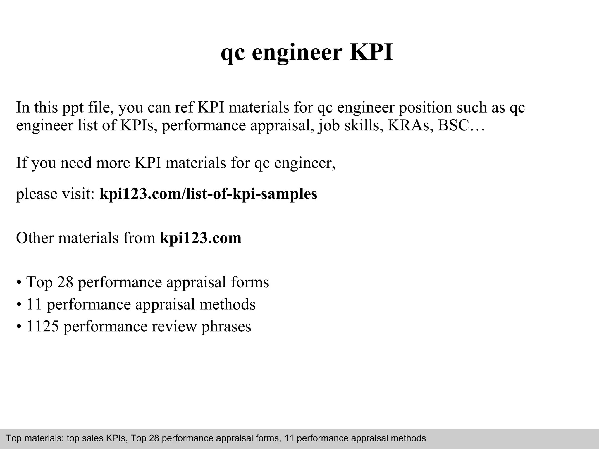 Qc engineer kpi | PPT
