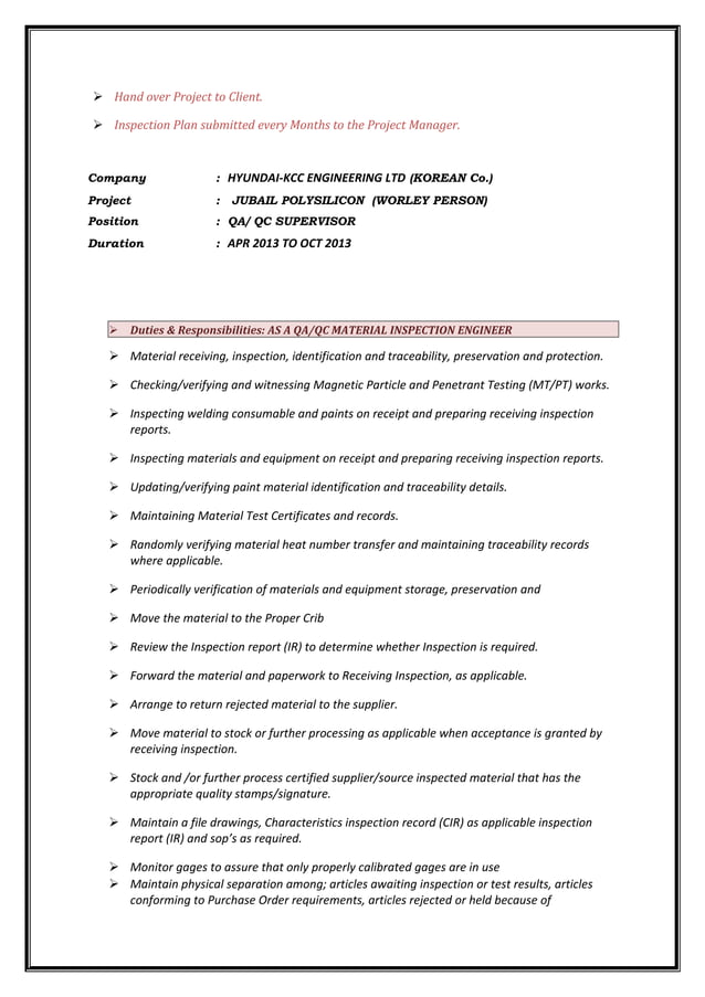 QA/QC INSPECTION ENGINEER | DOC | Civil Engineering Industry | Industries