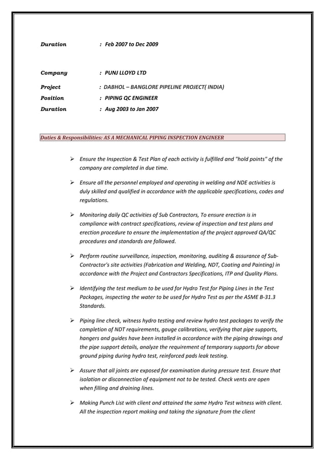 QA/QC INSPECTION ENGINEER | DOC | Civil Engineering Industry | Industries