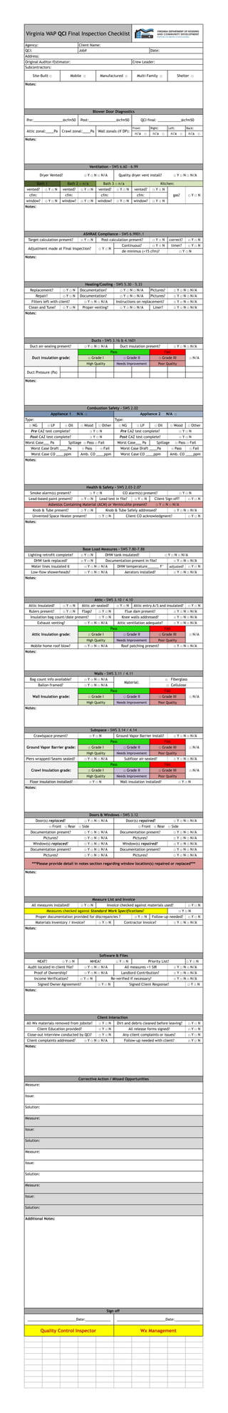 Virginia QCI Checklist | PDF