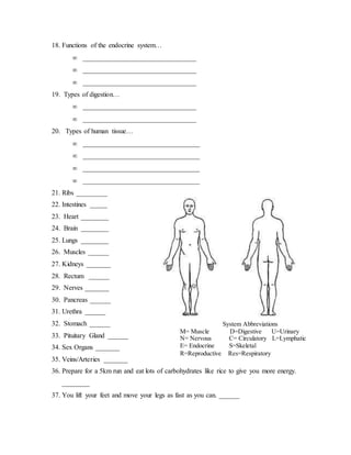 Human Anatomy Pre/Post Assessment | DOCX