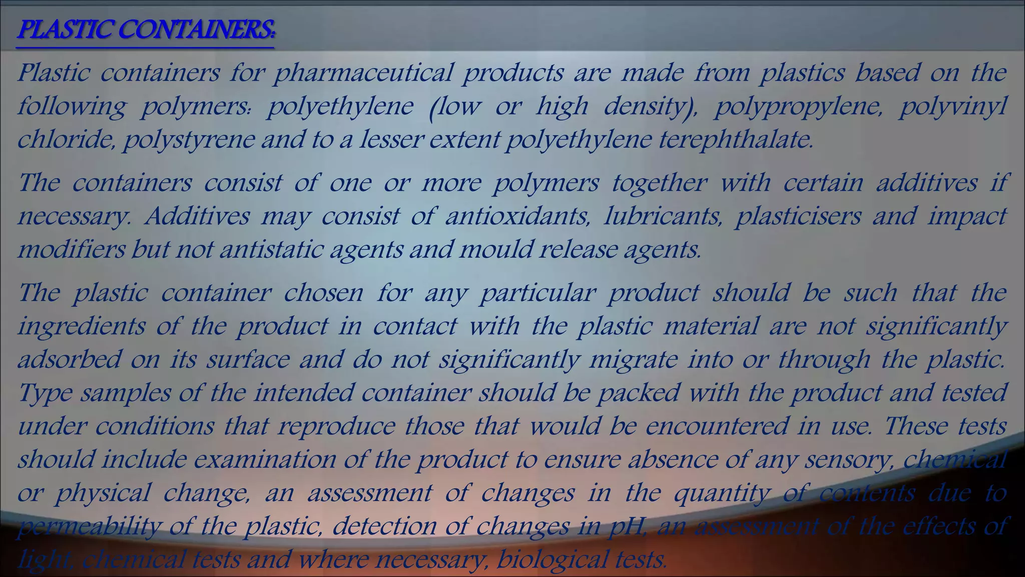 plastic and glass containers and its evaluation test, drug plastic ...