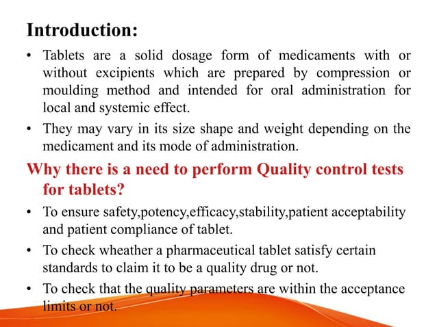 Quality control tests of tablet | PPTX | Pharmaceutical Industry ...