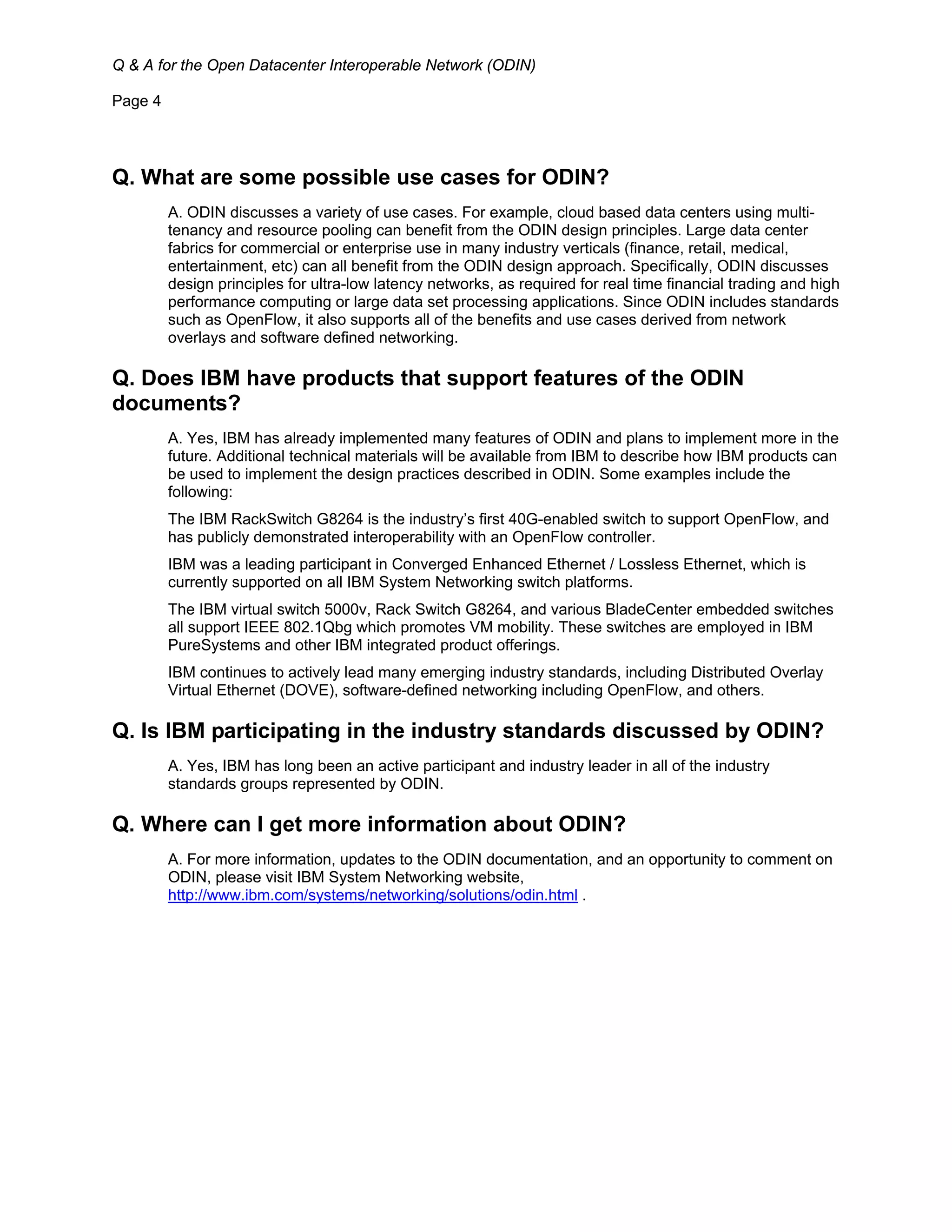 "Q & A for the Open Datacenter Interoperable Network (ODIN)" | PDF | Free Download