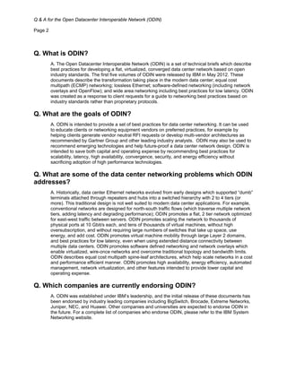 "Q & A for the Open Datacenter Interoperable Network (ODIN)" | PDF