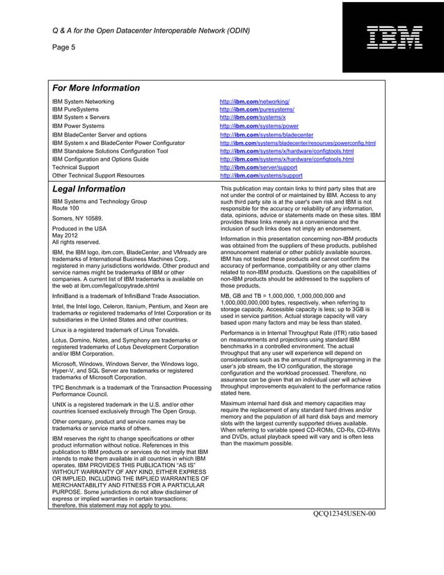 "Q & A for the Open Datacenter Interoperable Network (ODIN)" | PDF