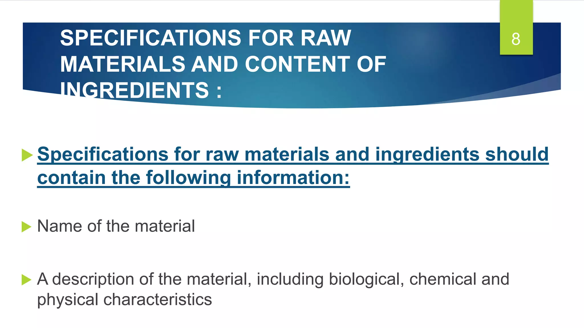 Purchase specifications & Maintenance of stores For Raw materials | PPTX