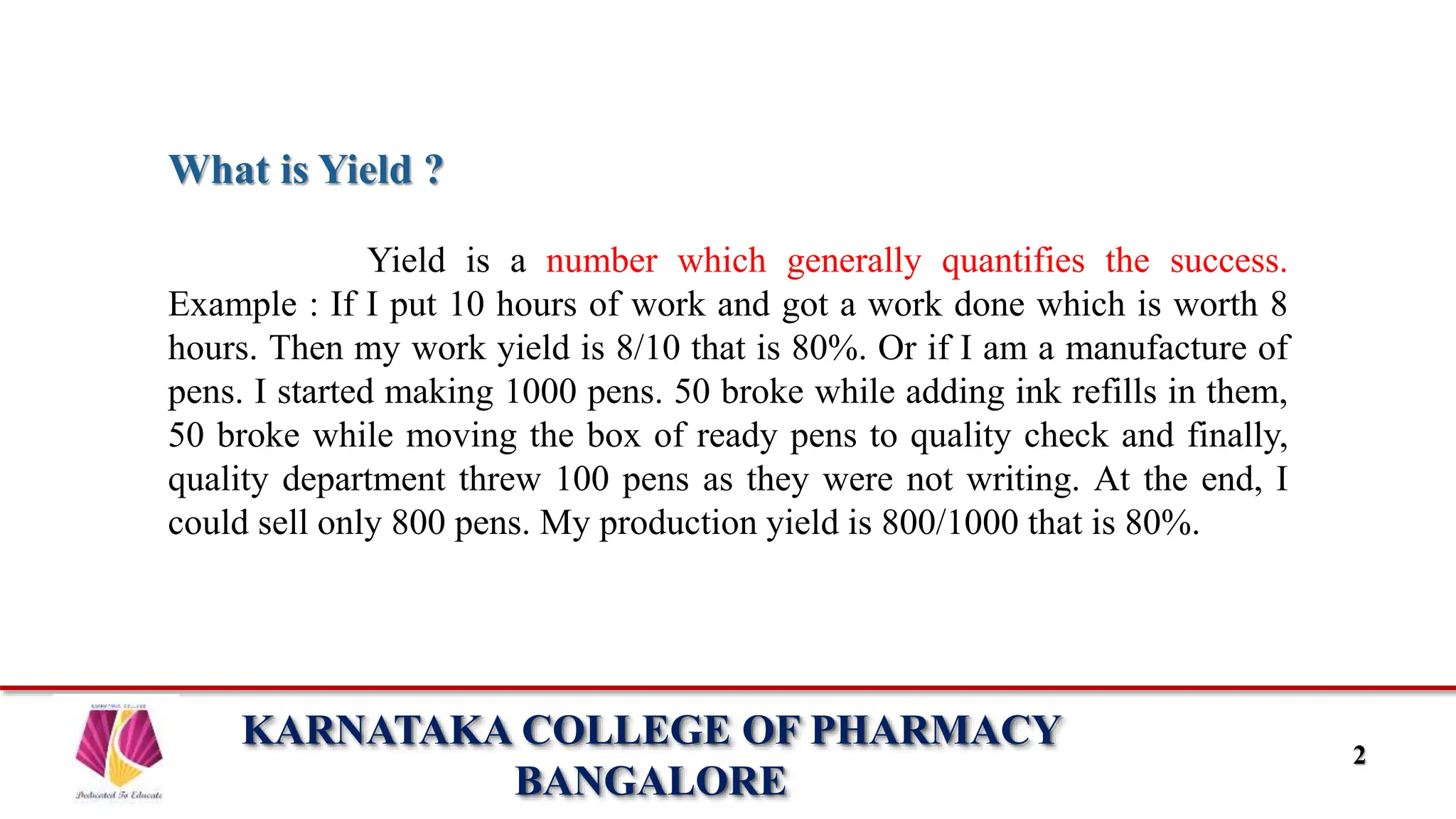 QC & QA CALCULATION OF YIELD | PPTX