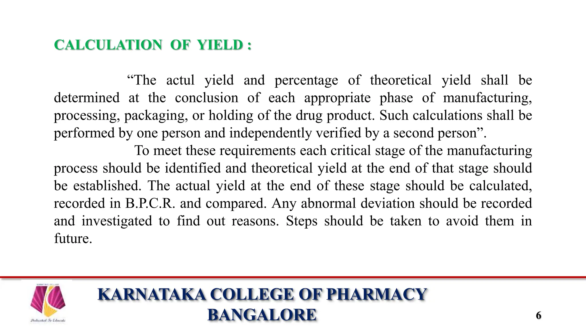 QC & QA CALCULATION OF YIELD | PPTX