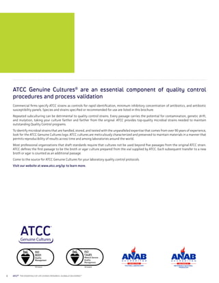 ATCC y otros reguladores internacionales de bioderivados. Qc strains ...