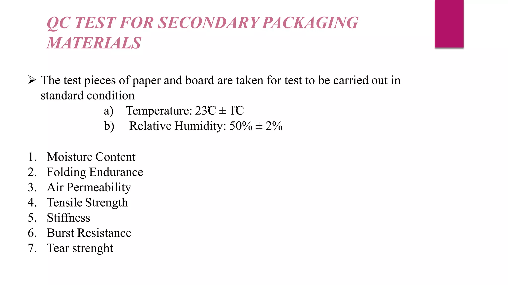 Qc test for plastics,metallic tins,closures, collapsible tubes ...