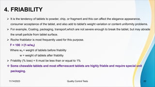 Quality Control tests for Tablets and Capsules | PDF