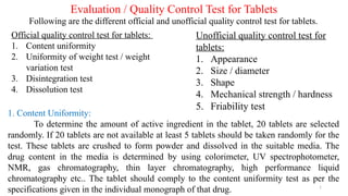 Quality Control TESTS FOR TABLETS.present | PPTX