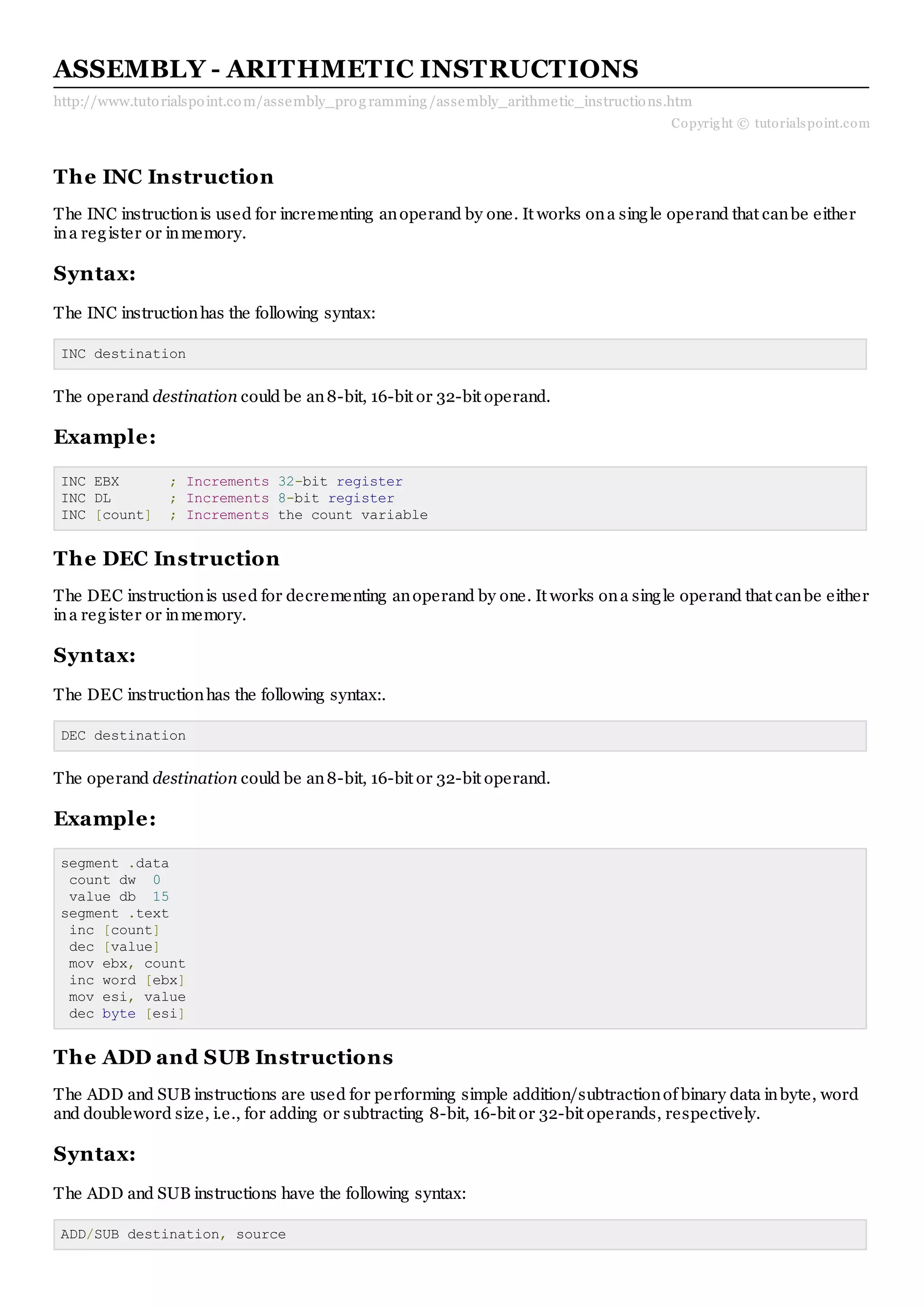 Nasm Assembly Arithmetic Instructions Sol Pdf 