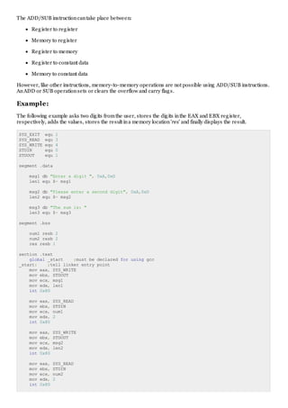 N_Asm Assembly arithmetic instructions (sol) | PDF | Programming Languages | Computing