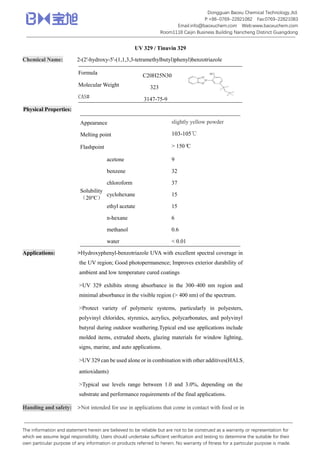 Uv 329 tinuvin 329 cas 3147 75-9 tds baoxu chemical additivesforpolymer ...